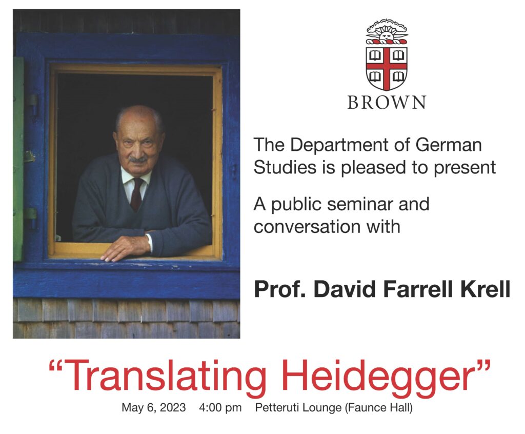 Public Seminar with Professor Krell - 'Translating Heidegger' - Indiana ...