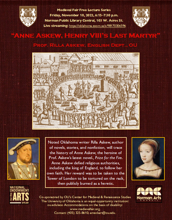 "Henry's Last Martyr: Anne Askew and Henry VIII." Medieval Fair Lecture ...